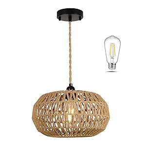 Farmhouse LED Rattan Pendant Lights, Boho Chandelier Light Fixture ...