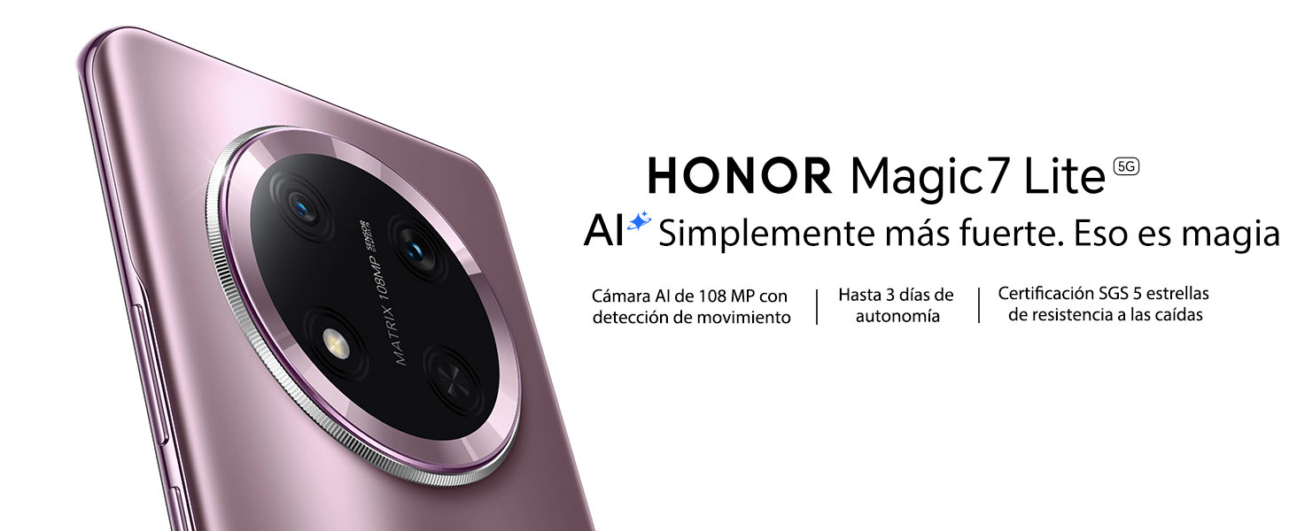 HONOR Magic7 Lite 5G Smartphone 8GB 256GB, Pantalla Curva AMOLED de 6,78" 120Hz, Cámara de 108MP ...