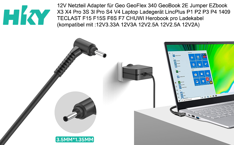 HKY 12V Netzteil für Medion AKOYA E3222 MD 62450 Jumper ubook x 12 EZBook x3 x4 s5, EZBook 2 3 3 ...