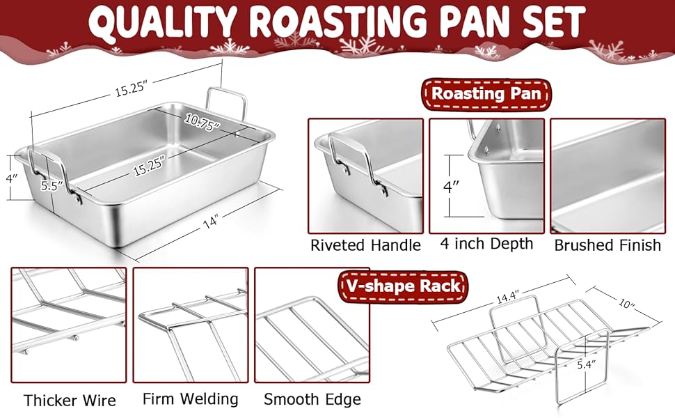 Amazon.com: Large Turkey Roasting Pan with Rack, Joyfair 15.3 Inch ...