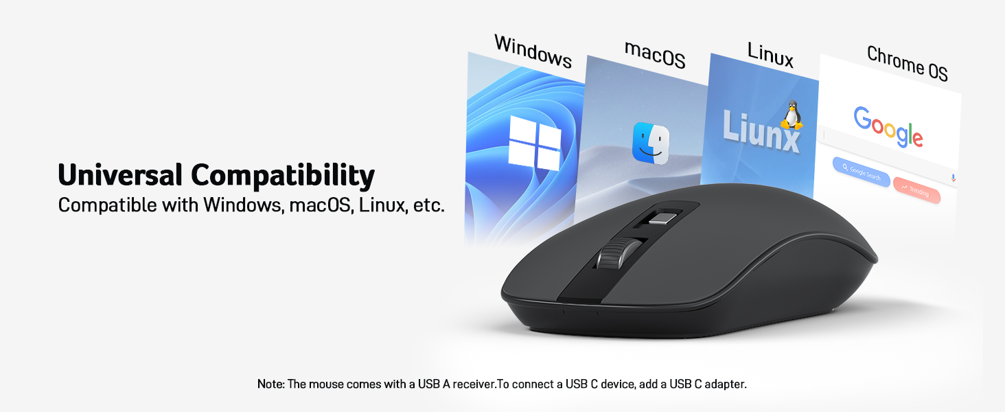 acer Wireless Mouse, Computer Mouse Wireless with 2.4GHz USB Receiver, 800/1200/1600 Adjustable ...