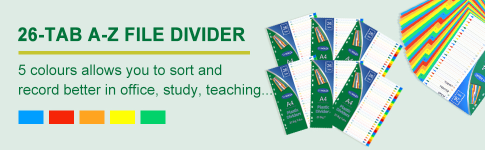 COSHEHKG 6Pcs File Dividers A4, 26 Part Subject Divider A-Z Plastic Index, Multiple Colours 26 ...