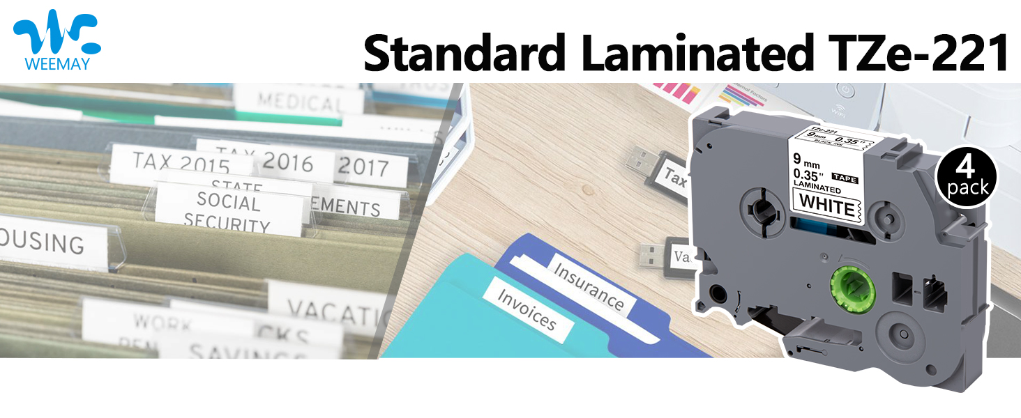 Amazon.com: Weemay Paquete de 4 cintas TZe-221 TZe221 compatibles con Brother TZ 0.354 in 0.35 ...