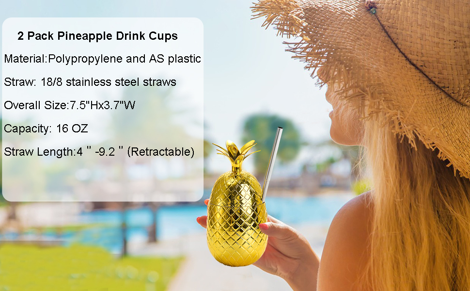 Amazon.com | Okllen 2 Pack Plastic Pineapple Drink Cups, 16 OZ Gold ...