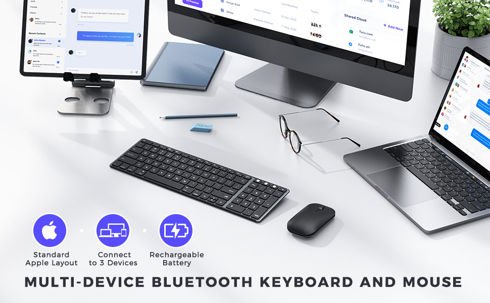 Amazon.com: Wireless Bluetooth Keyboard and Mouse for Mac, Multi-Device Rechargeable Slim ...