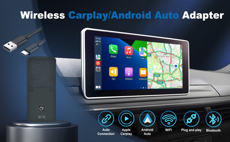 Amazon.com: Podofo Wireless CarPlay Android Auto Adapter 2-in-1, CarPlay & Android Auto Carplay ...
