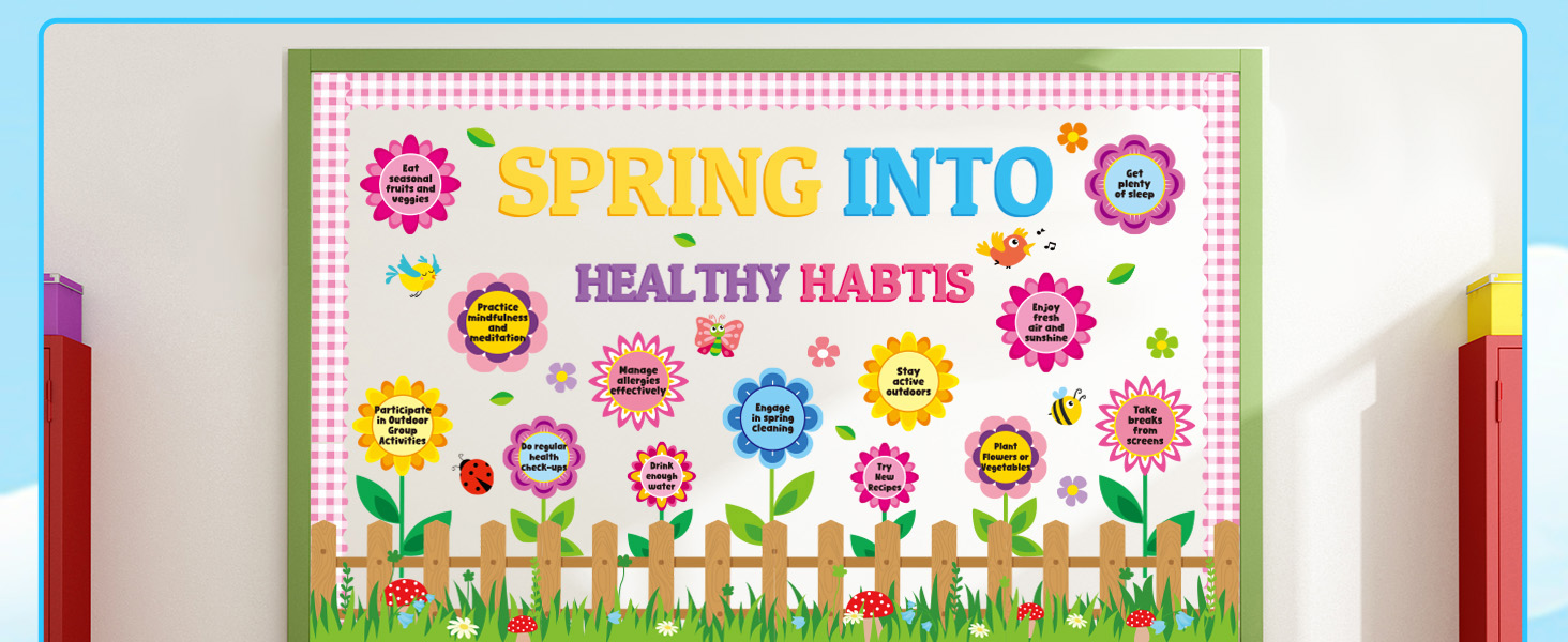 Amazon.com : gisgfim Spring Healthy Bulletin Board Set Spring Theme ...