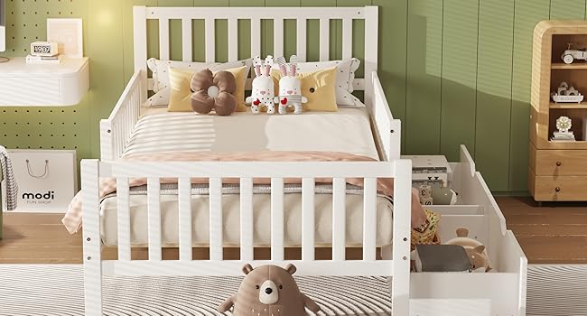 Amazon.com: Bellemave Girls Full Bed Frame with Storage Drawers and Both Sides Guardrails, Kids ...