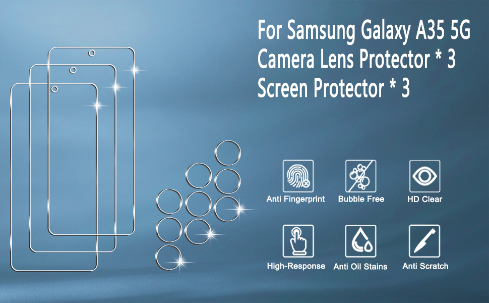 Amazon.com: LXXMSXH [3+3 Pack] Galaxy A35 5G Screen Protector + Camera Lens Protector, HD ...