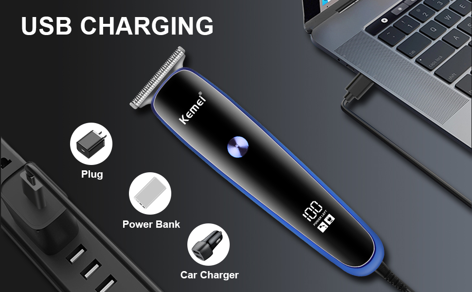 Amazon.com: KEMEI Black Hair Clippers for Men, Cordless Clippers for Hair Cutting, Professional ...