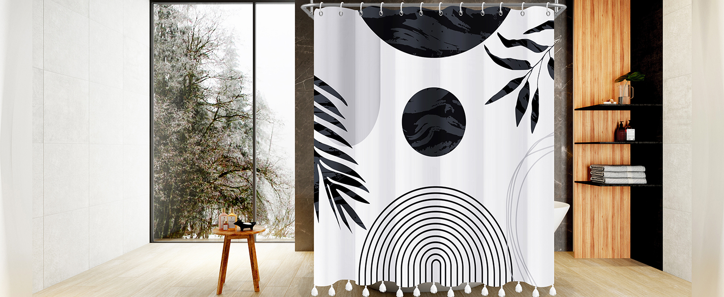 Amazon.com: TOENGS Boho Shower Curtains for Bathroom Black and White Shower Curtain with Tassel ...