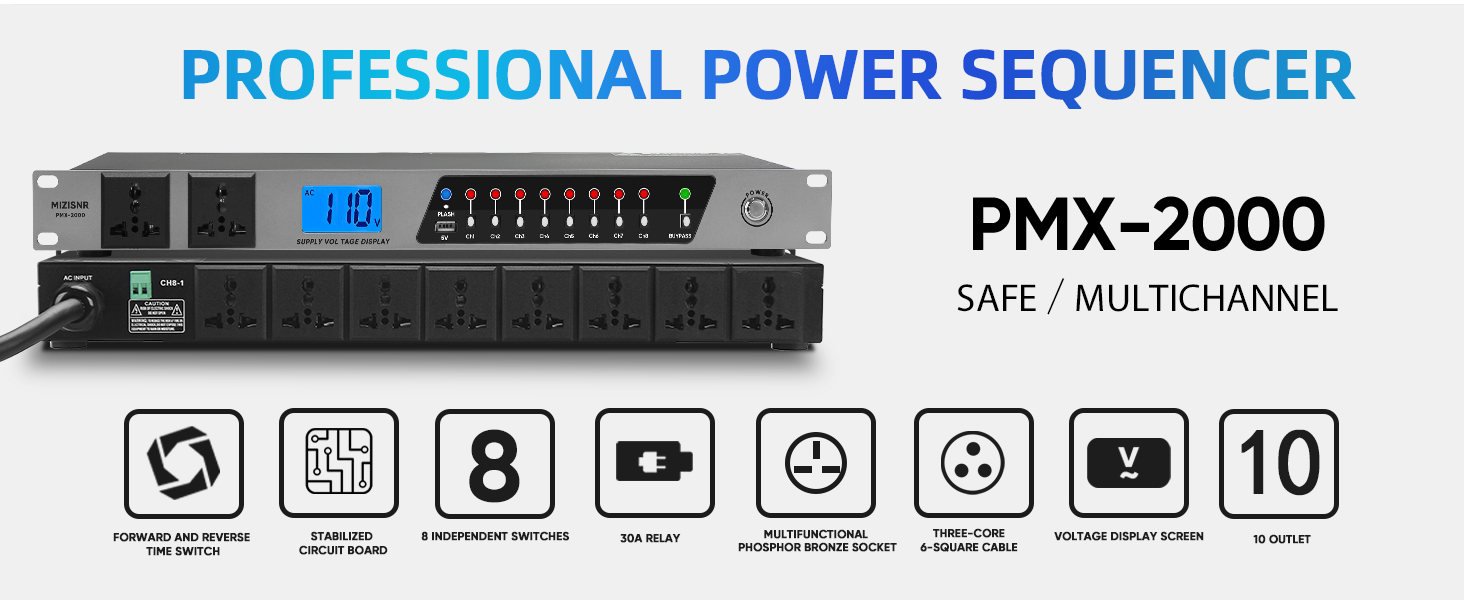 Amazon.com: MIZISNR Power Conditioner, 20 Amps 10 Outlet Rack Mount Power Sequencer for Audio ...