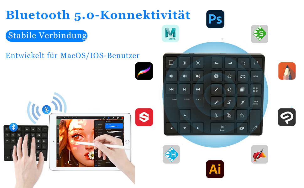 Yunseity Keyboard for Procreate, 35 Key Shortcut Drawing Keyboard for ...