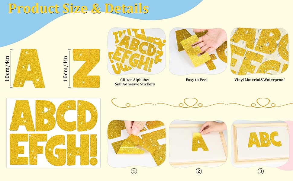 Amazon.com: Gold Letter Stickers Bulletin Board Letters 4 Inch,Large ...