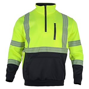 FONIRRA High Visibility Reflective Hoodies for Men Cold Weather Zip Safety Sweatshirts ANSI ...