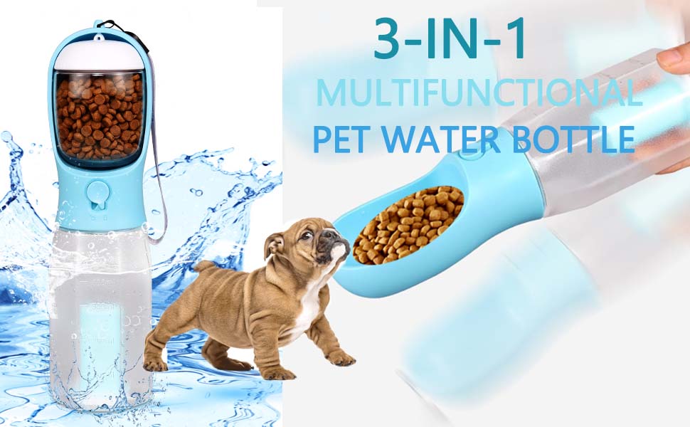 Dog Water Bottle 3 in 1, Leak Proof Portable Pet Water Bottle with Food Container and Trash Bag ...
