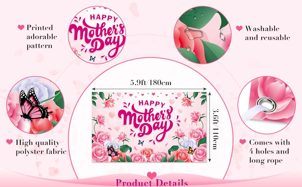 Amazon.com : LARRAZABAL Happy Mother's Day Backdrop, Mother's Day Banner Photo Backdrop ...