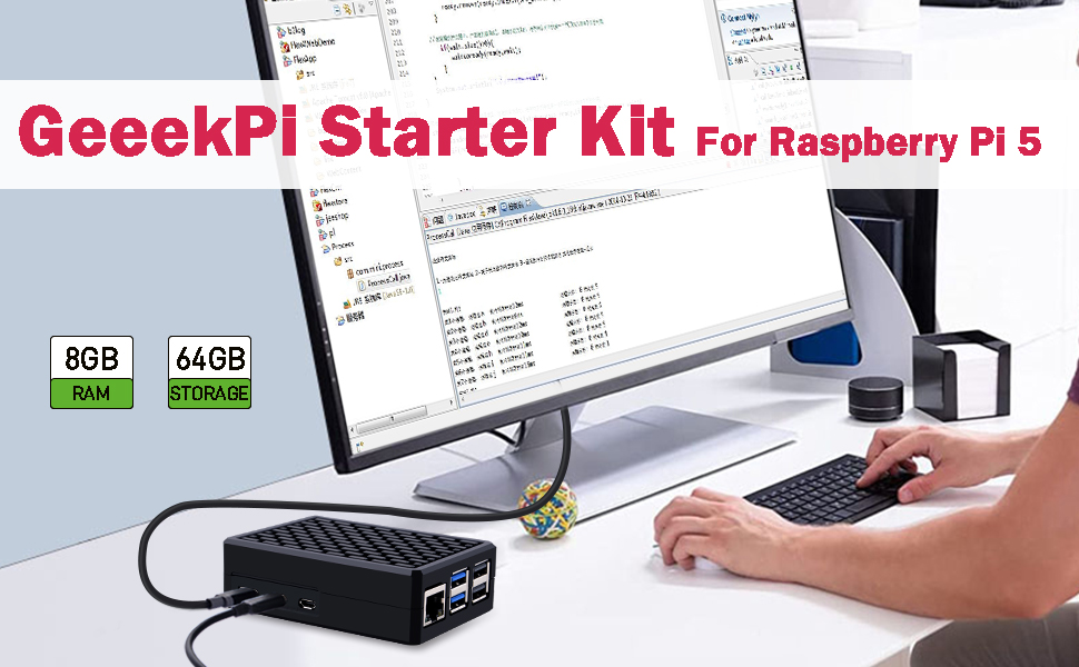 GeeekPi Starter Kit for Raspberry Pi 5 8GB, with Raspberry Pi 5 & Aluminium Passive Cooling Case ...