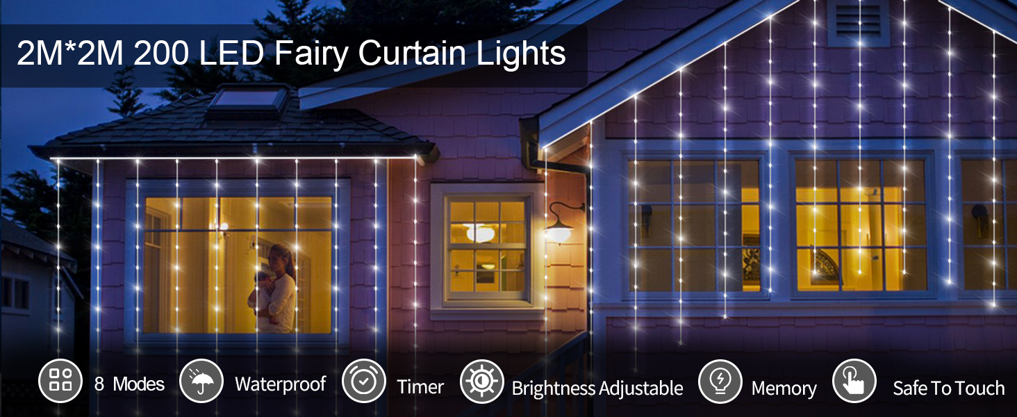 Curtain Fairy Lights 200 LED 2 mx2 m Battery Operated String Lights ...
