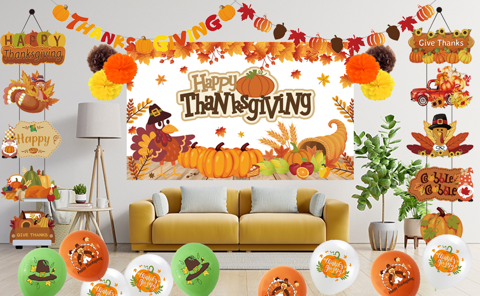 Amazon.com: Thanksgiving Party Decorations with Happy Thanksgiving ...