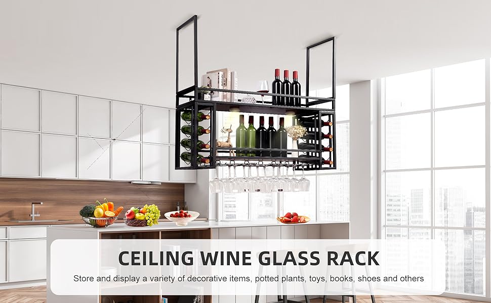 Amazon.com: Ceiling Wine Glass Rack - Wine Rack Wall Mounted with Glass Holder, 2 Layer ...