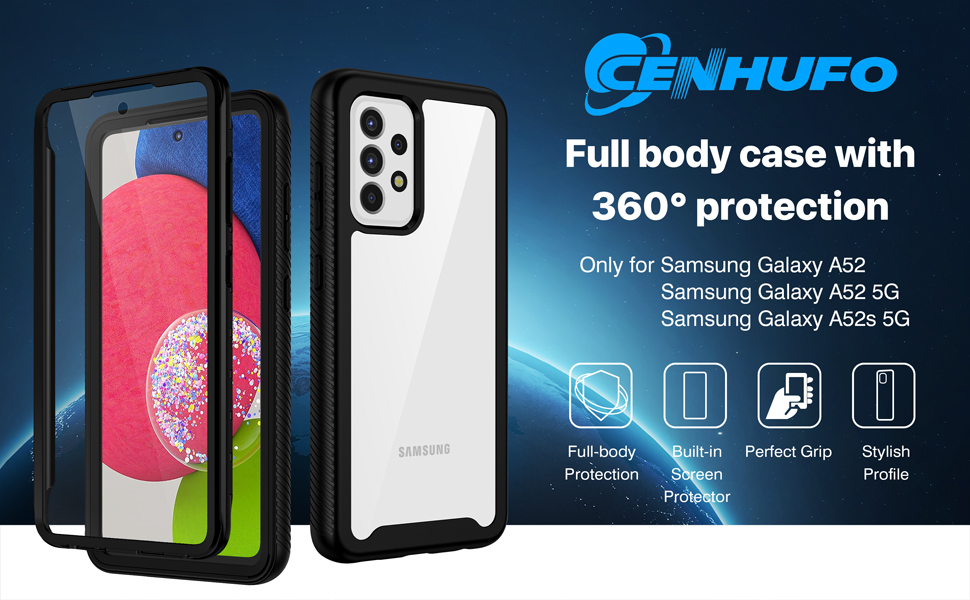 CENHUFO Samsung A52s 5G Case, Samsung A52 5G/4G Shockproof Case Cover with Screen Protector, 360 ...