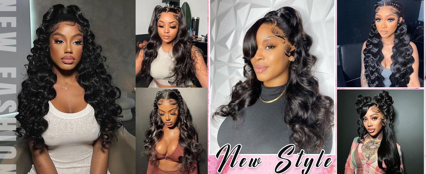 Amazon.com : KINNIS Body Wave Lace Front Wigs Pre Plucked 200% Density 13x6 HD Transparent ...