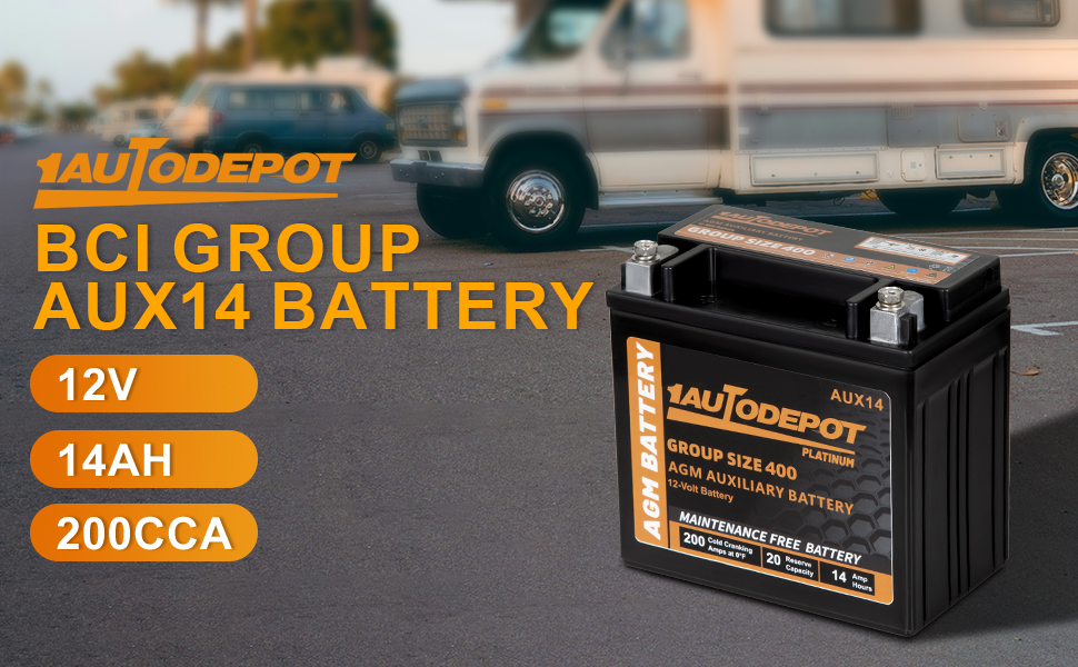 Amazon.com: 1AUTODEPOT AUX14 Auxiliary Battery, BCI Group 400 AGM Battery, 200CCA, 20RC,12V 14Ah ...