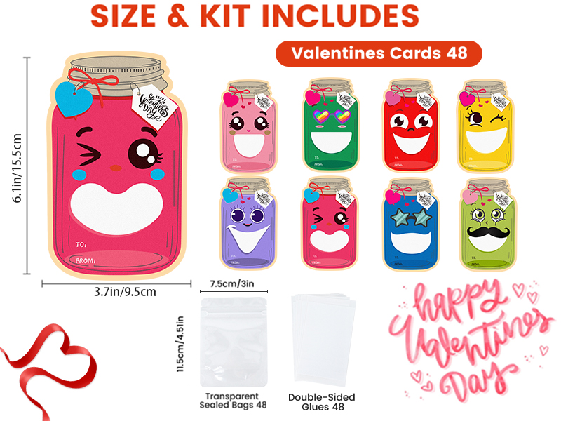 Amazon.com: Valentines Day Cards for Kids School - 48 Pack Mason Jar ...