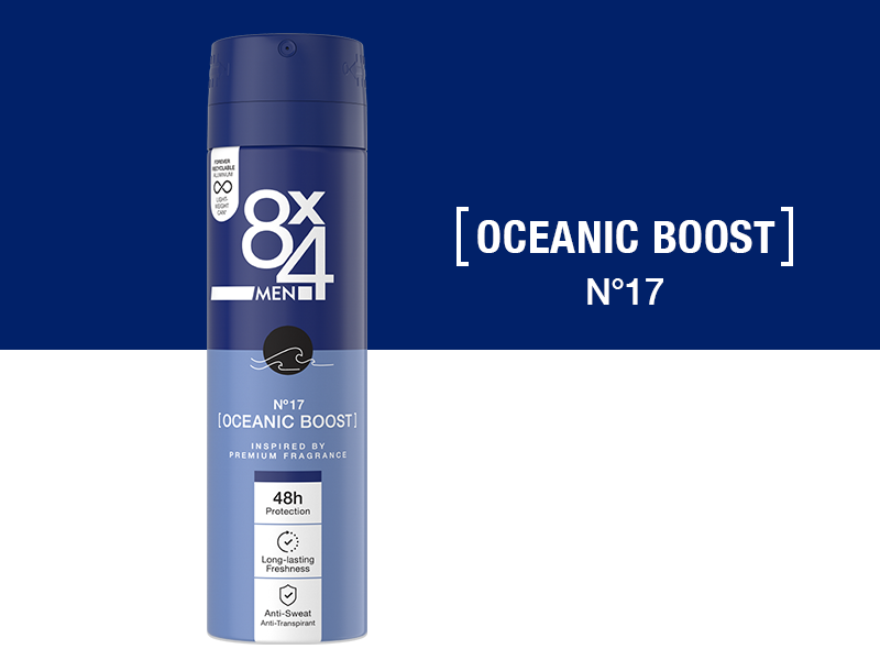 8X4 Men Deo N° 17 Oceanic Boost (150 ml), Deospray für Männer mit erfrischendem Duft, Herren ...