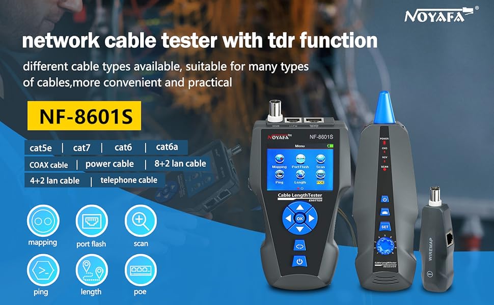 Amazon.com: Probador de cable de red, NF-8601S TDR Multifunción LCD Tracer para RJ45, RJ11, BNC ...