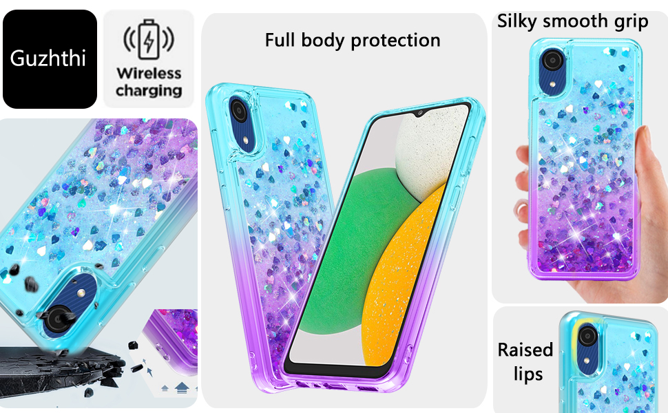 Amazon.com: Guzhthi for Samsung A03 Core Case: Cute Clear Glitter Flowing Liquid Quicksand Soft ...