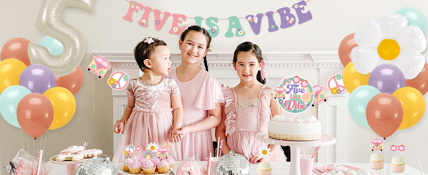 Amazon.com: Sinasasspel Five is a Vibe 5th Birthday Party Decorations Groovy Banner Cake Toppers ...