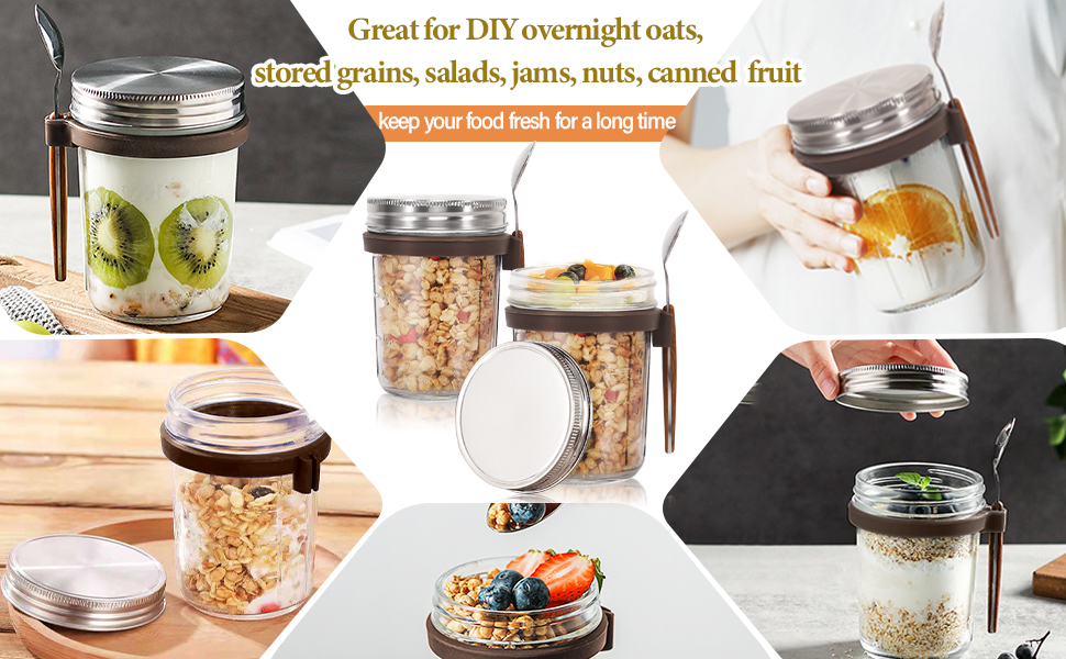 Amazon.com: KesaPlan Overnight Oats Containers with Lid and Spoon, 10oz Airtight Large Capacity ...