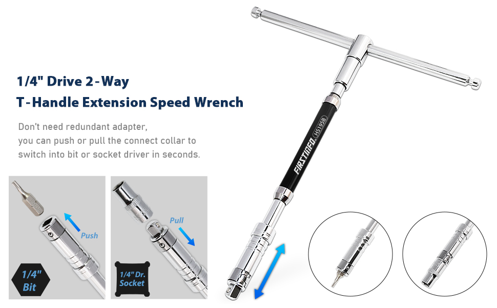 FIRSTINFO H5195B 1/4-inch Drive Adjustable 2-Way T-Handle Spinner Wrench, T-Handle Speed Wrench ...