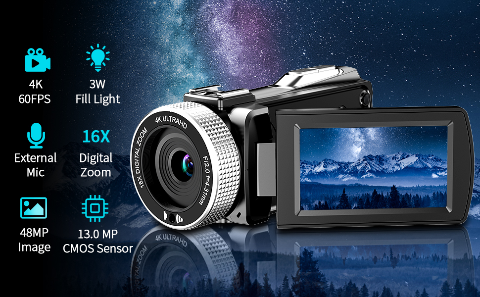 Amazon.com : Hojocojo 4K Video Camera for Recording - 60FPS 3.0" Inch Screen 16 X Digital Zoom ...