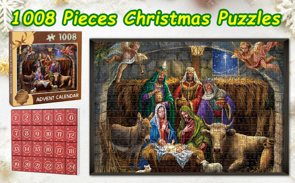 Amazon.com: Jigsaw Puzzles Advent Calendar 2024-1008 Pieces Nativity Theme Puzzles Christmas ...
