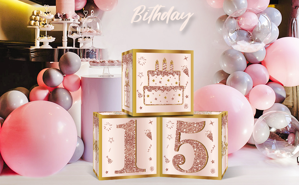 Amazon.com: Guiruiy 3Pcs 15th Birthday Decorations Boxes for Girls, Pink Rose Gold Sweet 15th ...
