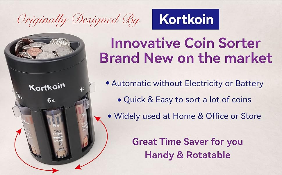 Amazon.com : Kortkoin Automatic Coin Sorter 5-IN-1 Coin Counter with Coin Wrappers, Empty Piggy ...