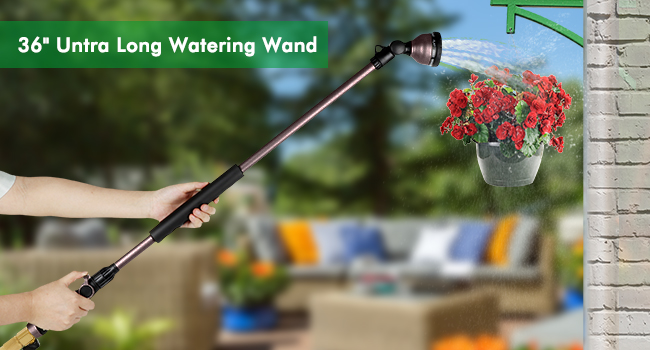 Amazon.com : RESTMO 36”Long Watering Wand, 180° Swivel Head Metal Garden Hose Wand with 10 Spray ...