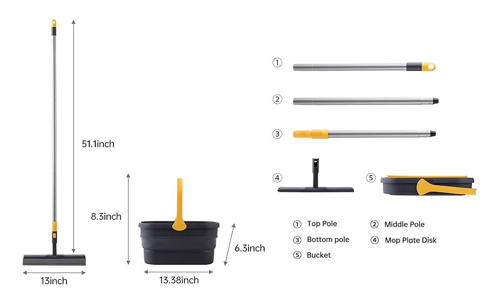 Amazon.com: Yocada Mop and Bucket with Wringer Set Sponge Mop and Collapsible Bucket Kit for ...