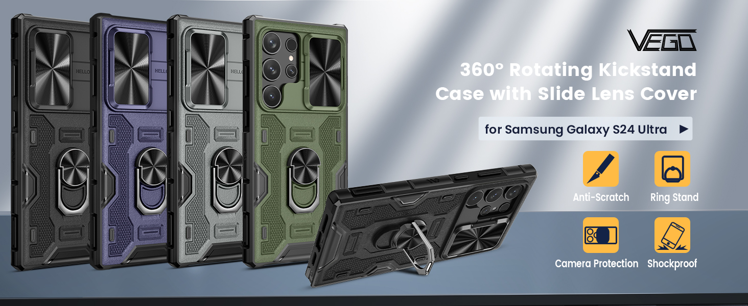 Amazon.com: VEGO for Galaxy S24 Ultra Phone Case，with Kickstand & Slide Camera Cover, Anti ...