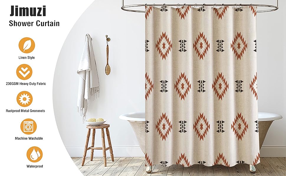 Amazon.com: Jimuzi Southwest Linen Shower Curtain Aztec Geometric Stripes Fabric Shower Curtain ...