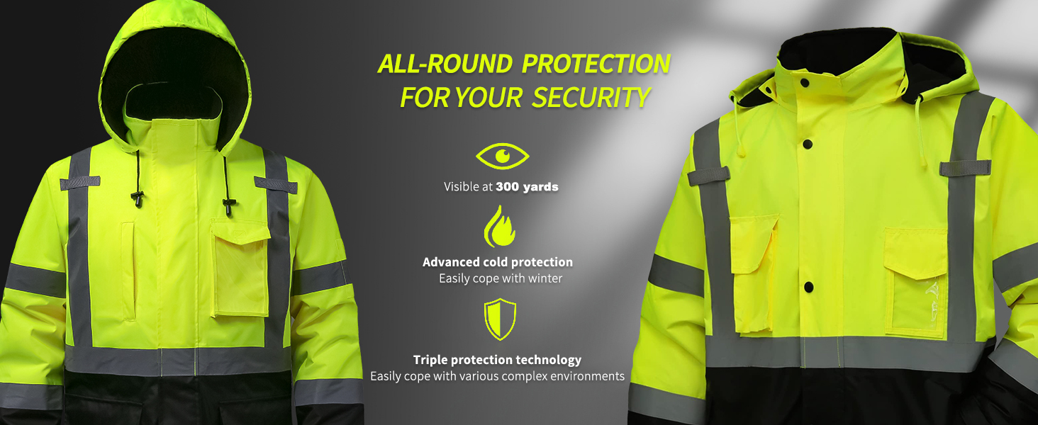 DPSAFETY Reflective Jacket, High Visibility Parka, Waterproof Hi Vis, Safety Jacket with ...