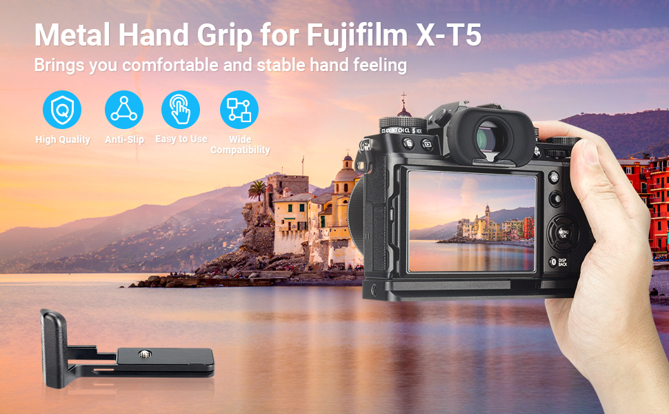 JJC MHG-XT5 Solid Metal Hand Grip Secure Handle Bracket for Fuji Fujifilm X-T5 XT5 Camera,Anti ...