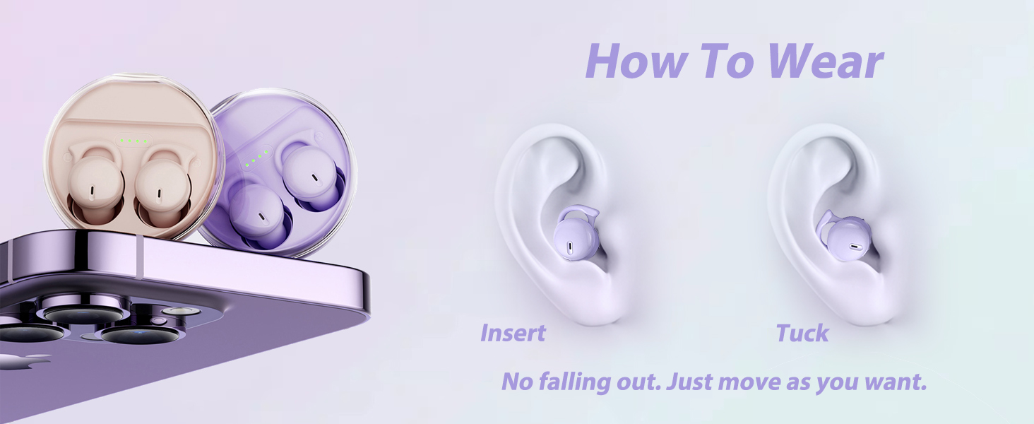 Xmenha Invisible Purple Bluetooth Small Sleep Earbuds For Side Sleepers ...