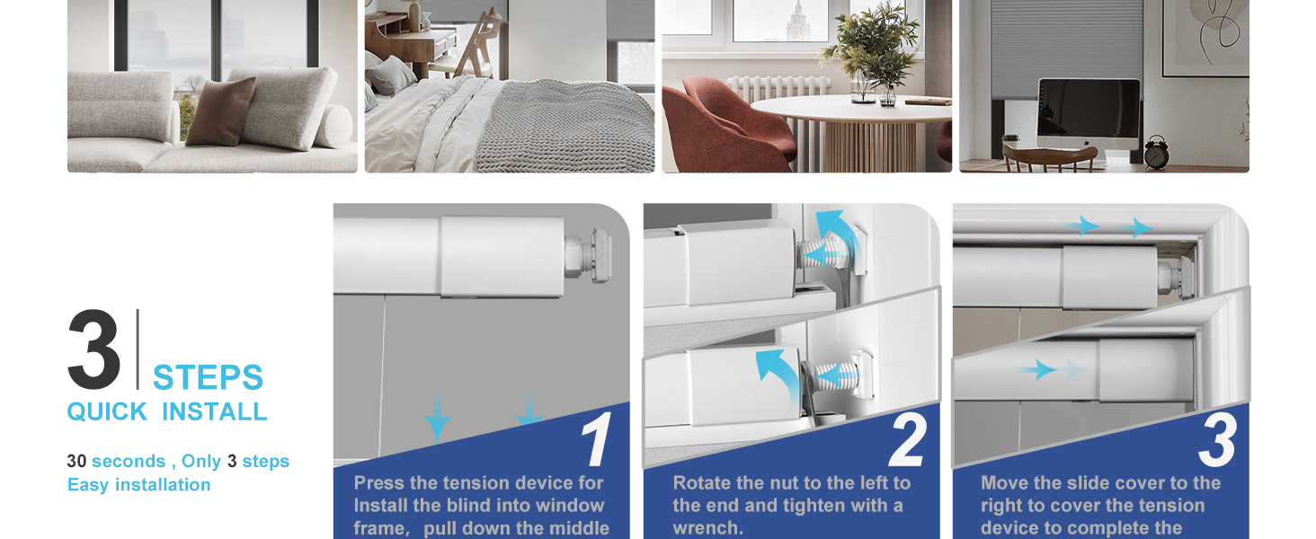 Amazon.com: Boolegon No Drill No Tools Cellular Shades Top Down Bottom ...