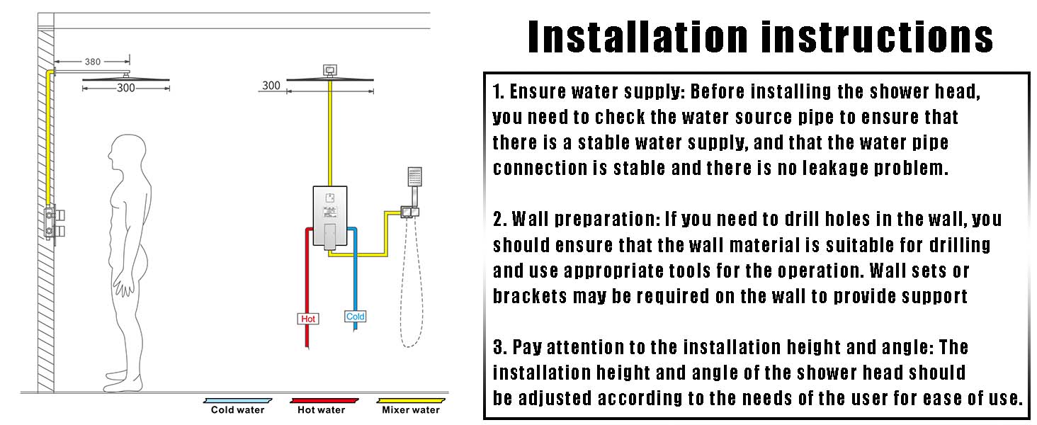 WRKMH Shower Faucet Set Digital Display Rainfall Shower System Black and Brushed Gold Wall ...