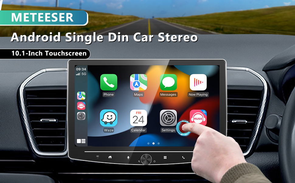 Amazon.com: 10.1 Inch Single Din Wireless Carplay Android Auto Adjustable Touchscreen Car Stereo ...