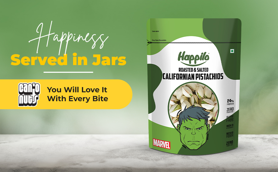 Happilo Marvel Hulk Edition Roasted & Salted Californian Pistachios 500g, Crunchy & Delicious ...